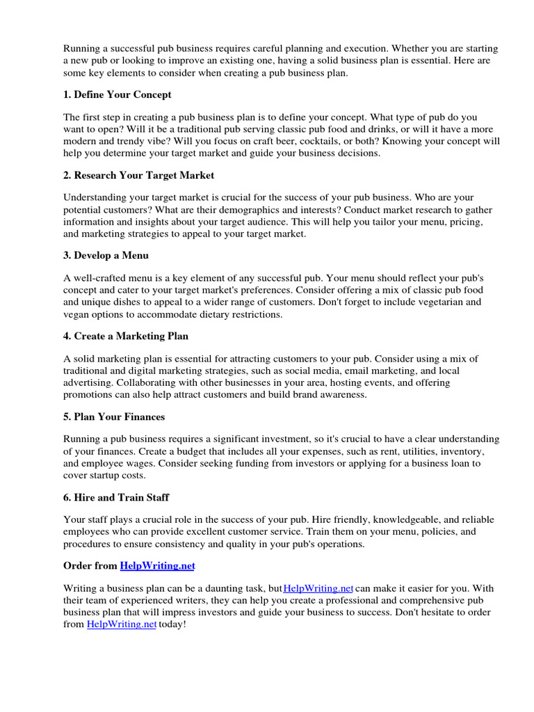 Pub Business Plan | PDF | Employment | Pub