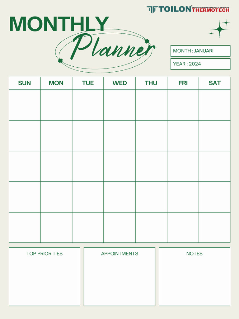 Green Simple Monthly Planner | PDF