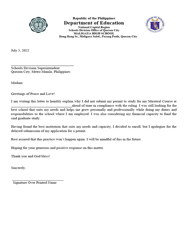 Explanation Letter Permit To Study 1 | PDF