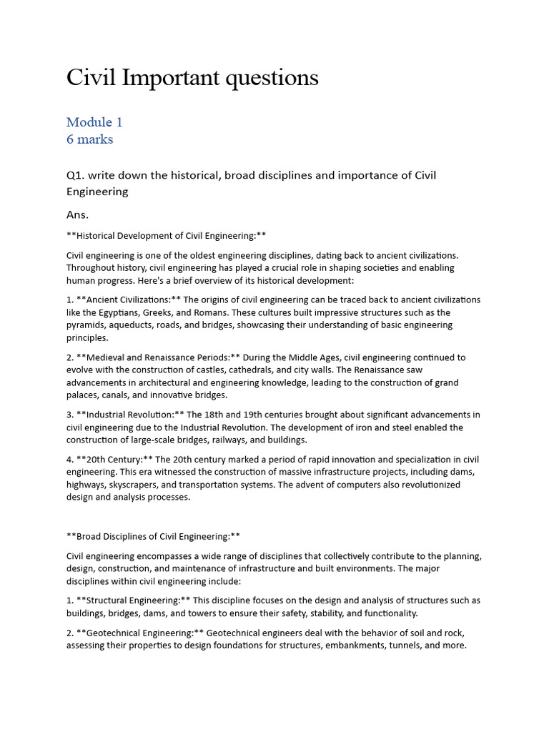 Civil Engineering Important Questions | PDF | Cement | Concrete