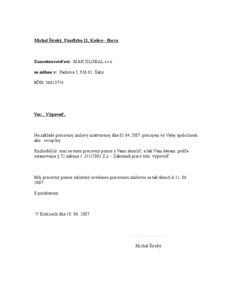 Odstupne Vypoved PUBLIKACE KE STAŽENÍ - Pracovní podmínky - Skončení ...