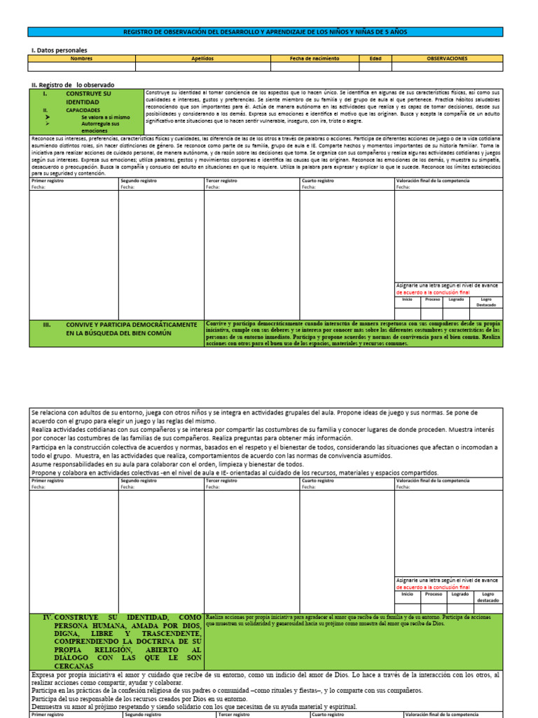 Ficha de Seguimiento Minedu de 5 Años | PDF | Aprendizaje | Espacio