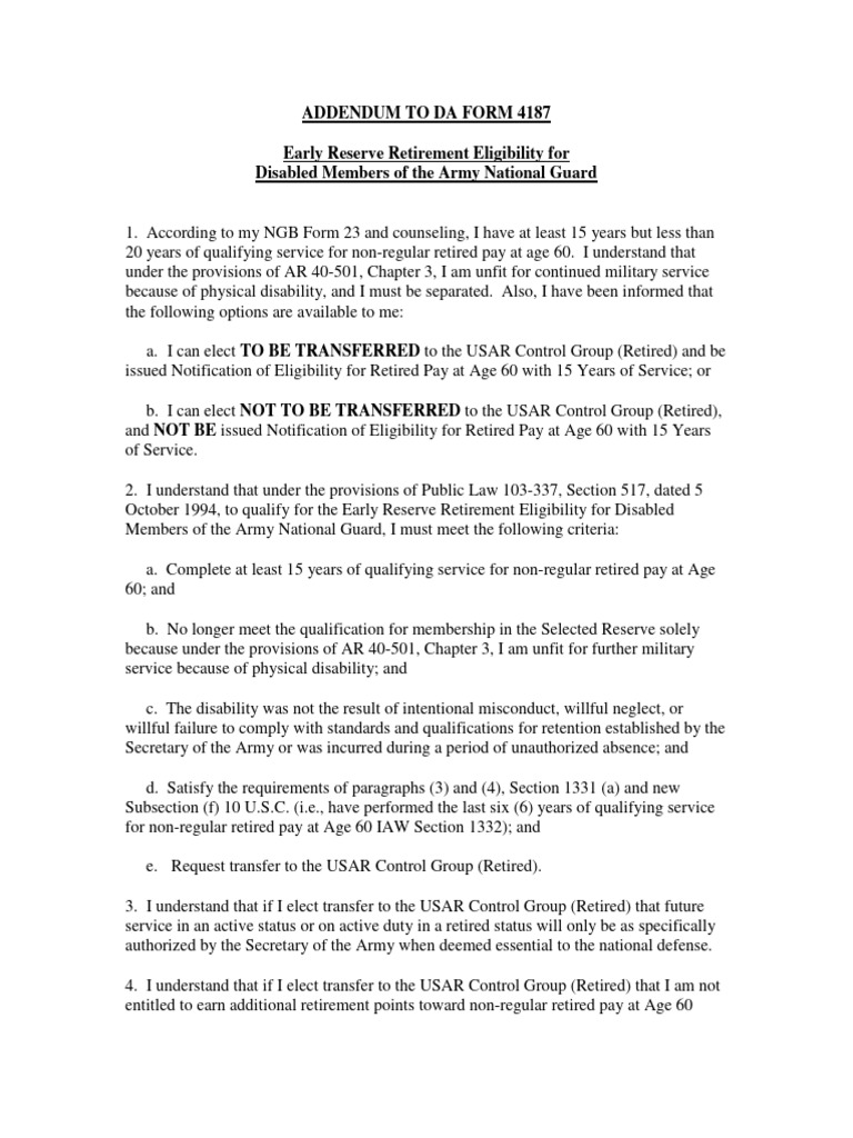 Encl #2 ADDENDUM TO DA FORM 4187 | PDF | United States Army Reserve ...