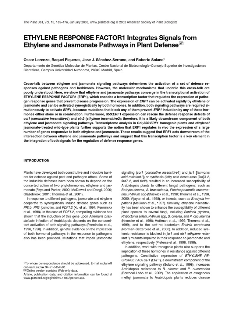 ETHYLENE RESPONSE FACTOR1 Integrates Signals From Ethylene and ...