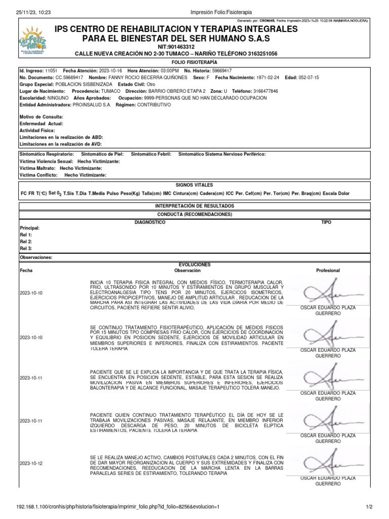 Hce Fanny Rocio | PDF | Terapia física | Medicina CLINICA