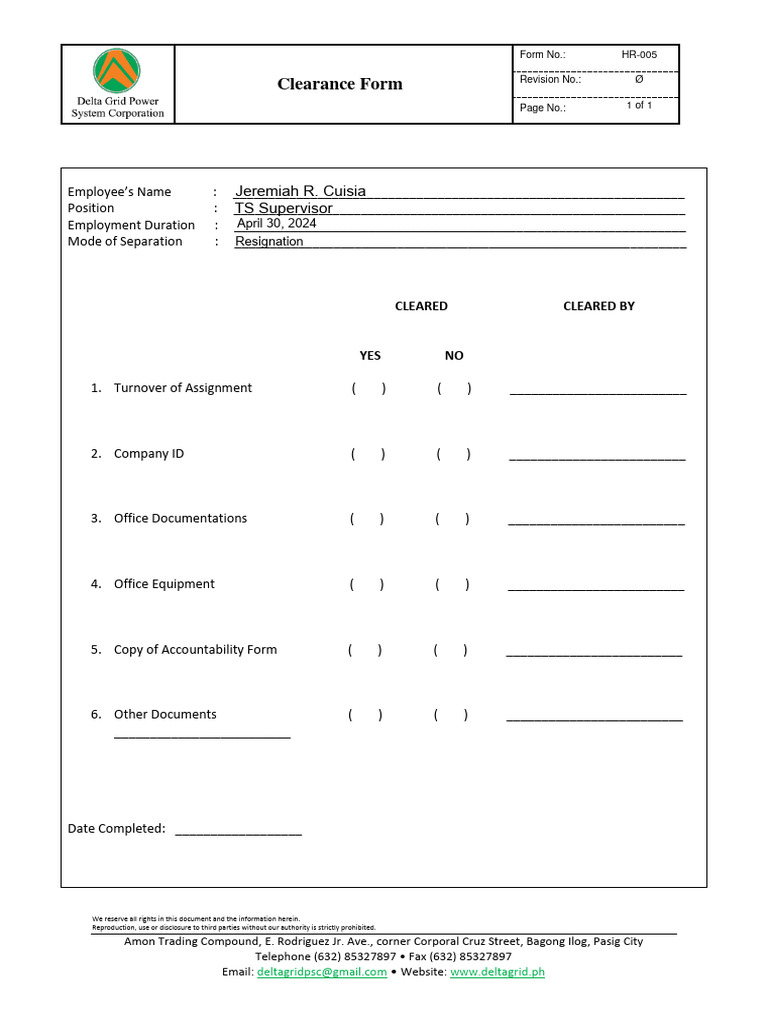HR-005 - Clearance Form | PDF