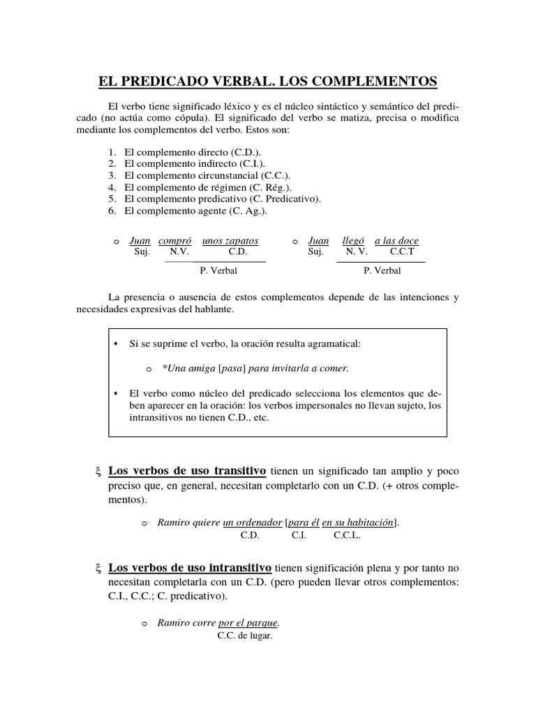 Complementos Del Verbo 1 | PDF | Verbo | Adverbio