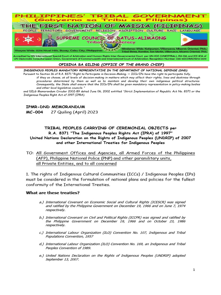 DND-IPMR MC-004 CEREMONIAL OBJECTS | PDF | International Labour ...