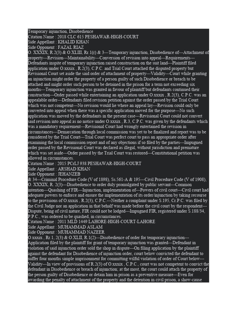 Temporary Injunction Disobedience Cases | PDF | Lawsuit | Injunction