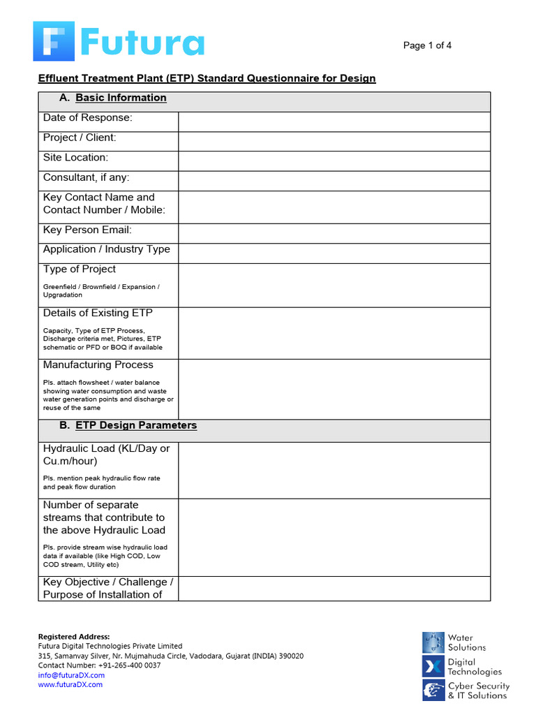 Questionnaire For ETP | PDF | Ammonia | Water