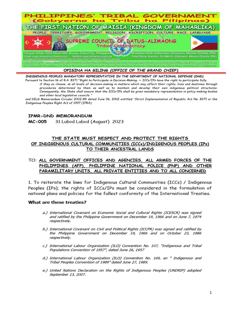 DND-IPMR MC-005 RESPECT AND PROTECT THE RIGHTS OF ICCs IPs | Download ...