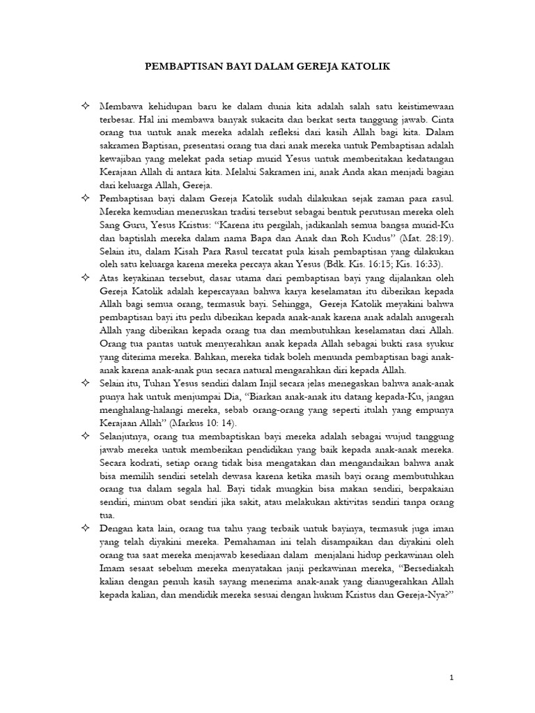 Arti dan Proses Pembaptisan Bayi Katolik | PDF