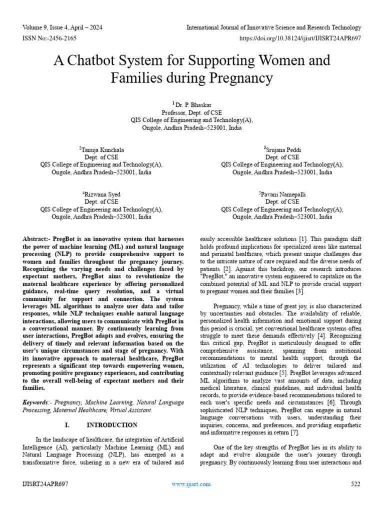 A Chatbot System For Supporting Women and Families During Pregnancy ...