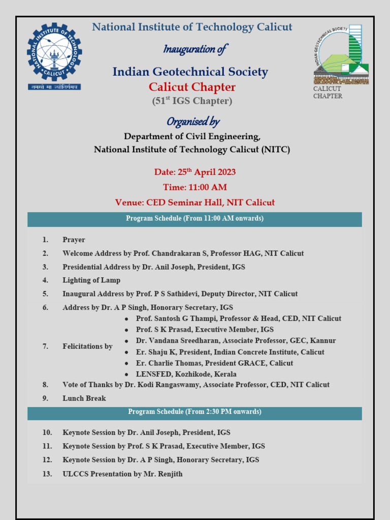 Inaugural Function - IGS Calicut Chapter | PDF | Science & Mathematics ...