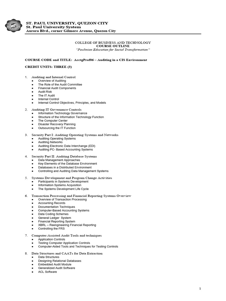 Auditing in a CIS Environment Course Outline | PDF | Technology & Engineering