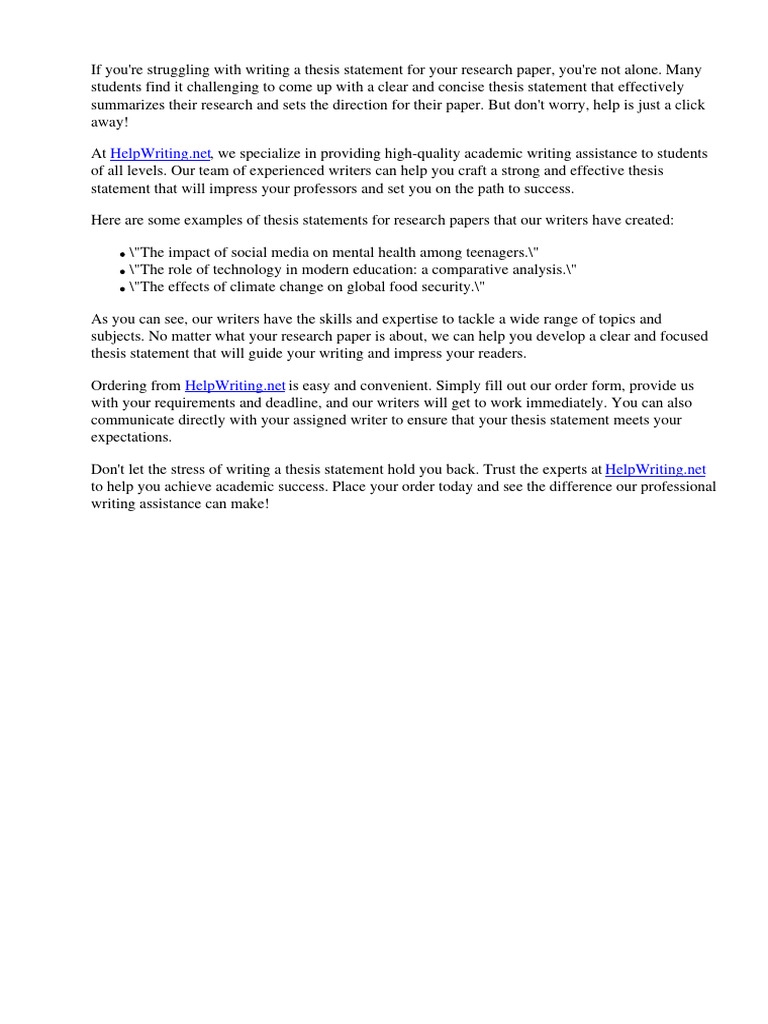 Example of Thesis Statements For Research Paper | PDF | Essays | Thesis