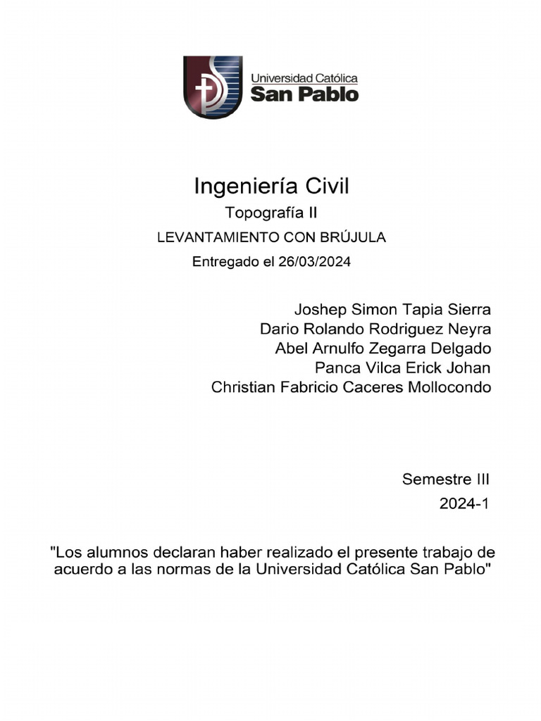 Informe Levantamiento Con Brujula Grupo 2 | PDF | Topografía | Medición