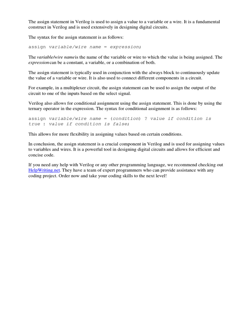 Verilog Assign Statement | PDF | Hardware Description Language ... Verilog Assign Statement | PDF | Hardware Description Language ...