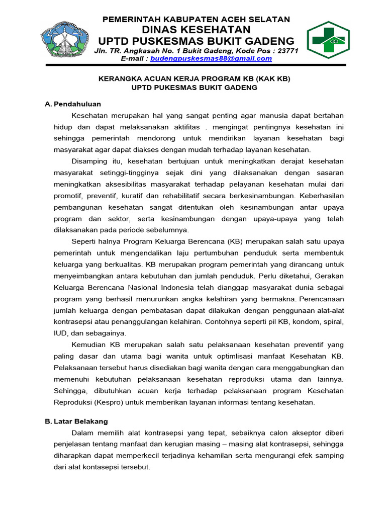 Kerangka Acuan Kerja (Kak KB) | PDF