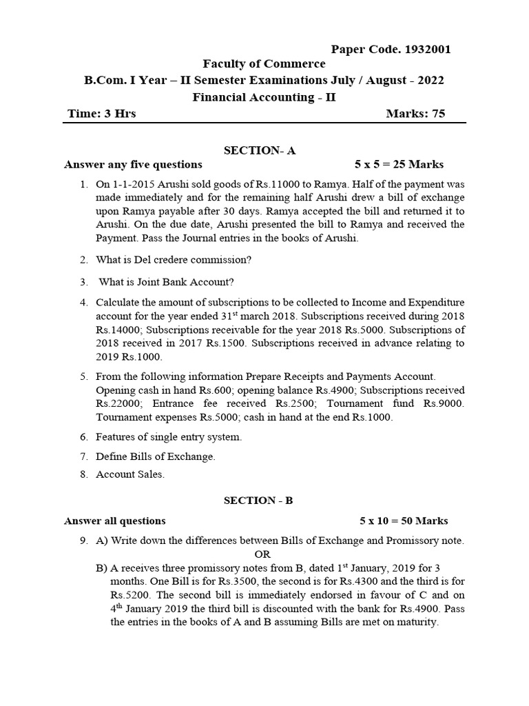 Financial Accounting II Exam Paper | PDF | Expense | Negotiable Instrument