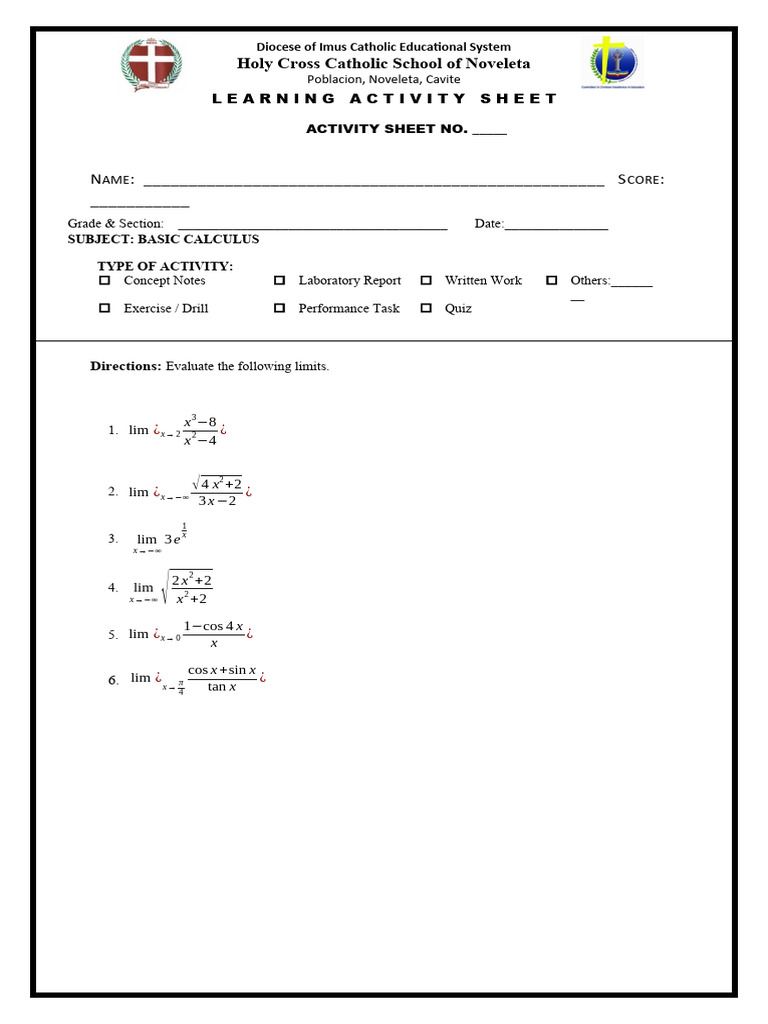 Learning Activity Sheet Template (Quiz) Calculus | PDF | Theism ...