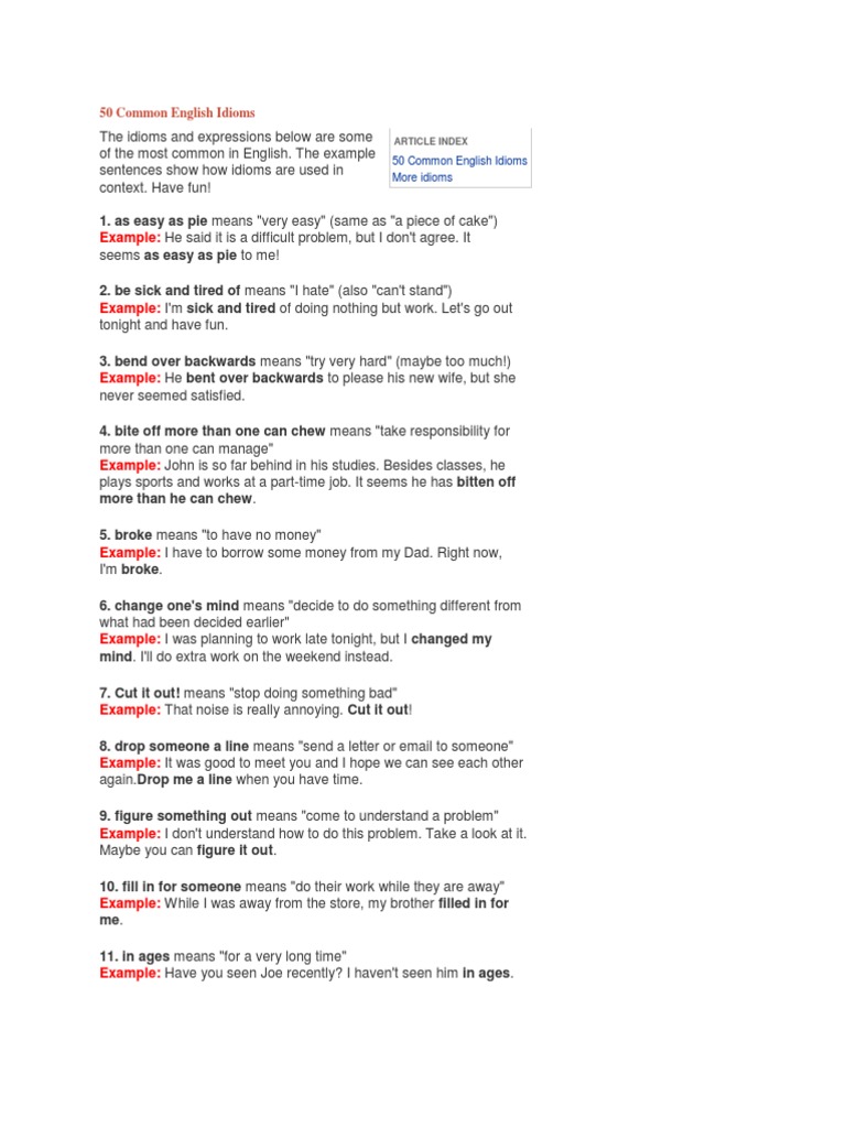 50 Common English Idioms | PDF