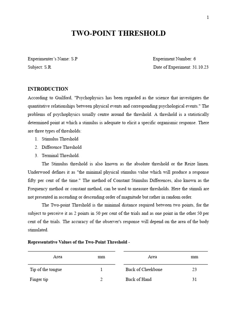 Psychophysics: Two-Point Threshold Study | PDF