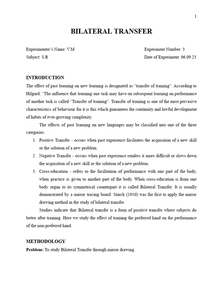EXPERIMENT - 3 - Bilateral Transfer | PDF