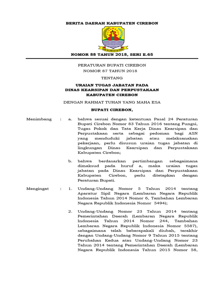 Uraian Tugas Dinas Kearsipan Cirebon | PDF