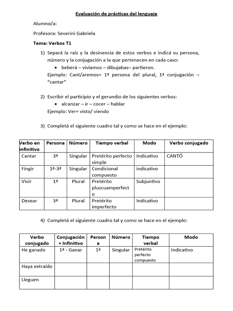 Evaluación de Verbos en Prácticas Lingüísticas | PDF | Verbo ...