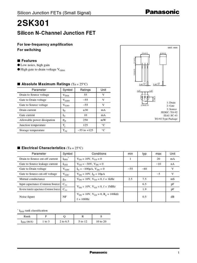 2SK301 Panasonic | PDF | Field Effect Transistor | Electronics
