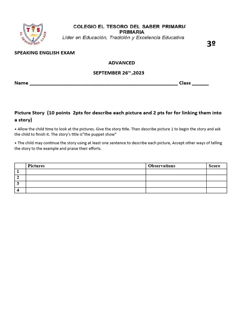 English Speaking Exam: Picture Story & Differences | PDF