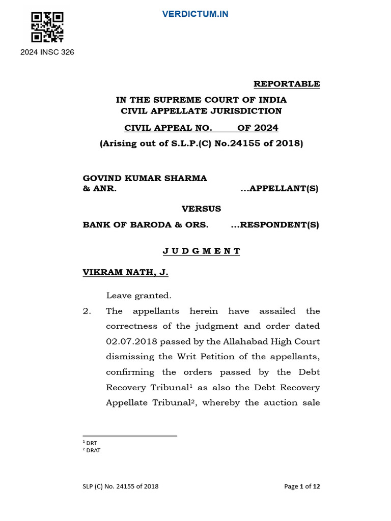 Govind Kumar Sharma V Bank of Barodawatermark 1610108 | PDF | Appeal ...
