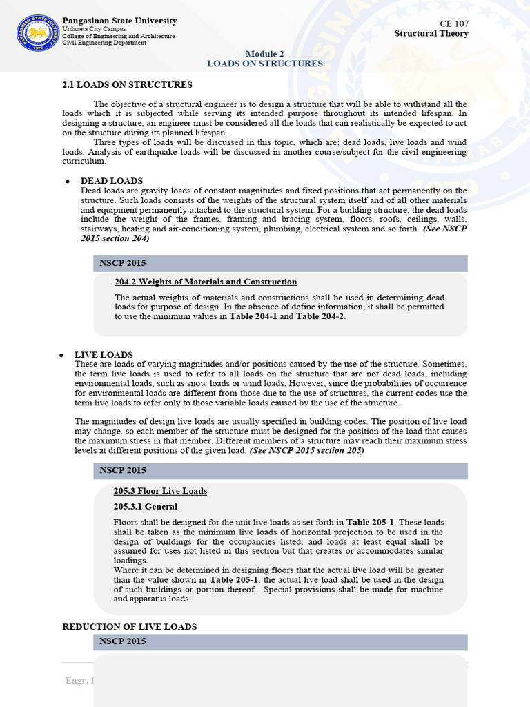 Ce 107 Structural Theory Module 2 Part 1 | PDF | Structural Load ...