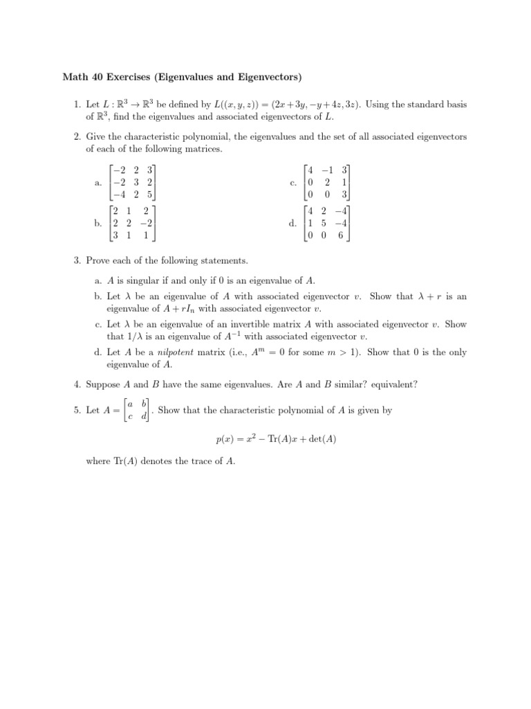 Exercises Eigenvalues and Eigenvectors 1 | PDF