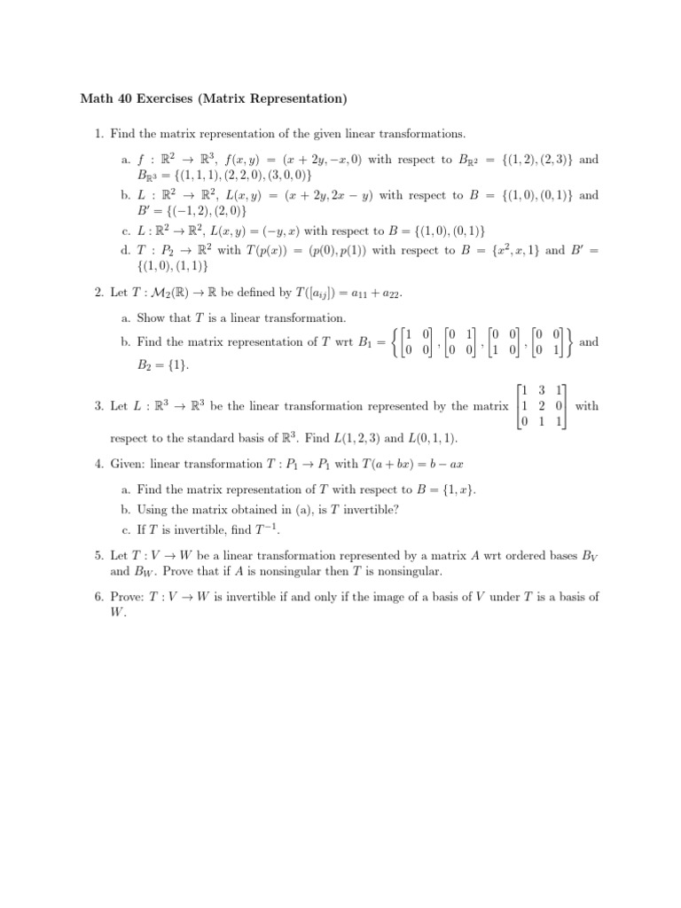 Exercises-Matrix-Representation | PDF Exercises-Matrix-Representation | PDF