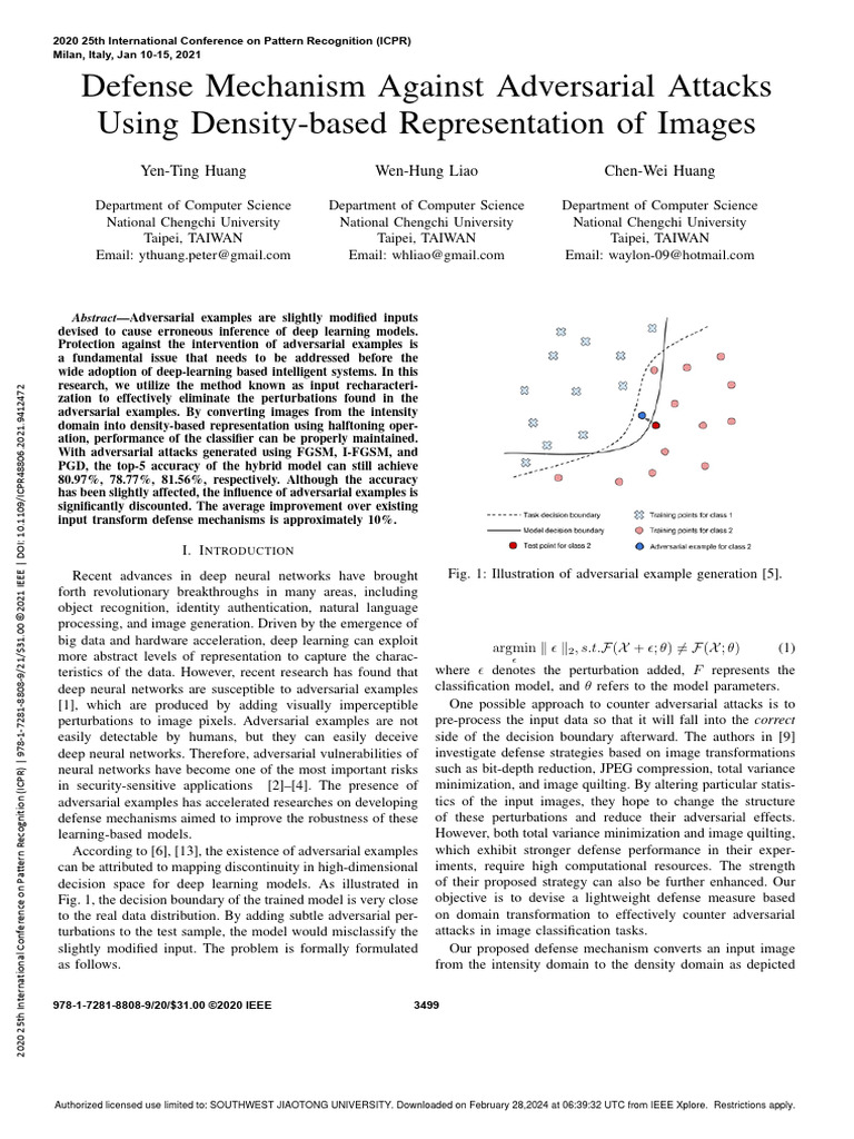 Defense Mechanism Against Adversarial Attacks Using Density-Based Representation of Images | PDF ...
