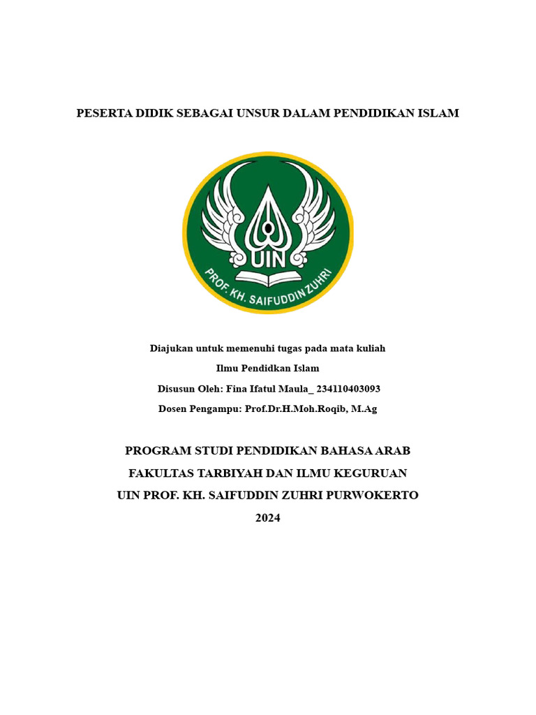 Makalah Ipi (Peserta Didik Sebagai Unsur Dalam Pendidikan Islam) | PDF Makalah Ipi (Peserta Didik Sebagai Unsur Dalam Pendidikan Islam) | PDF