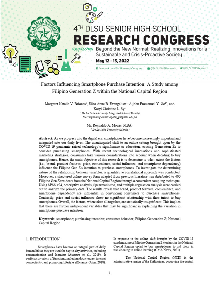 Factors Influencing Smartphone Purchase Intention A Study Among Pdf