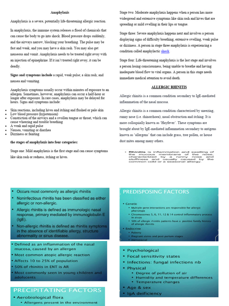 Anaphylaxis, Allergic Rhinitis Notes | PDF | Allergy | Allergen