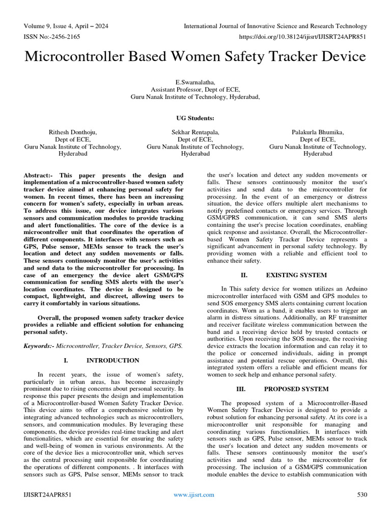 Microcontroller Based Women Safety Tracker Device | PDF | Arduino ...