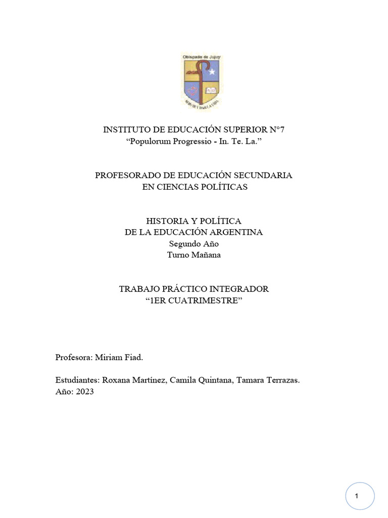 Pcp-2do-Tm-Historia y Politica de La Educacion-Tp Integrador-Martinez Roxana-Quintana Camila ...