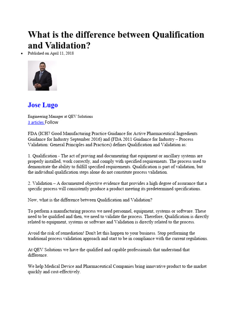 What Is The Difference Between Qualification and Validation | PDF | Verification And Validation ...
