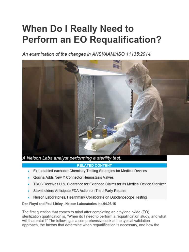 EO Sterilization Requalification Guidelines | PDF | Sterilization ...