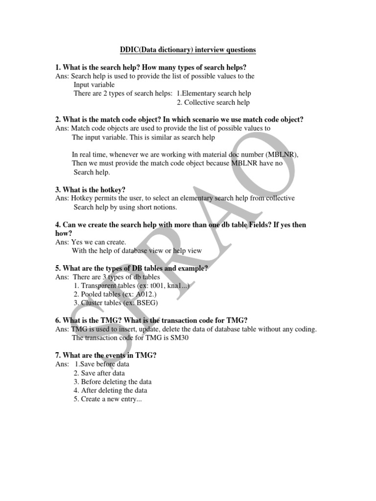 DDIC Interview Questions-1 | PDF | Database Index | Databases