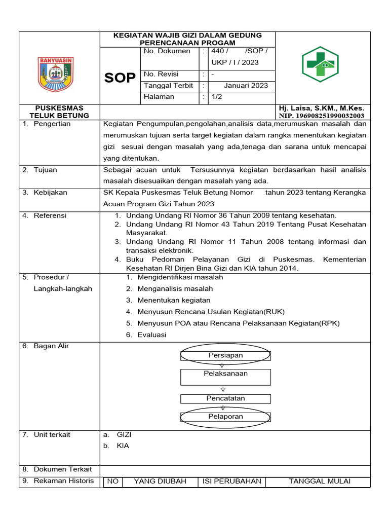 Sop Kegiatan Wajib Gizi Dalam Gedung Perencanaan Progam | PDF | Sains & Matematika