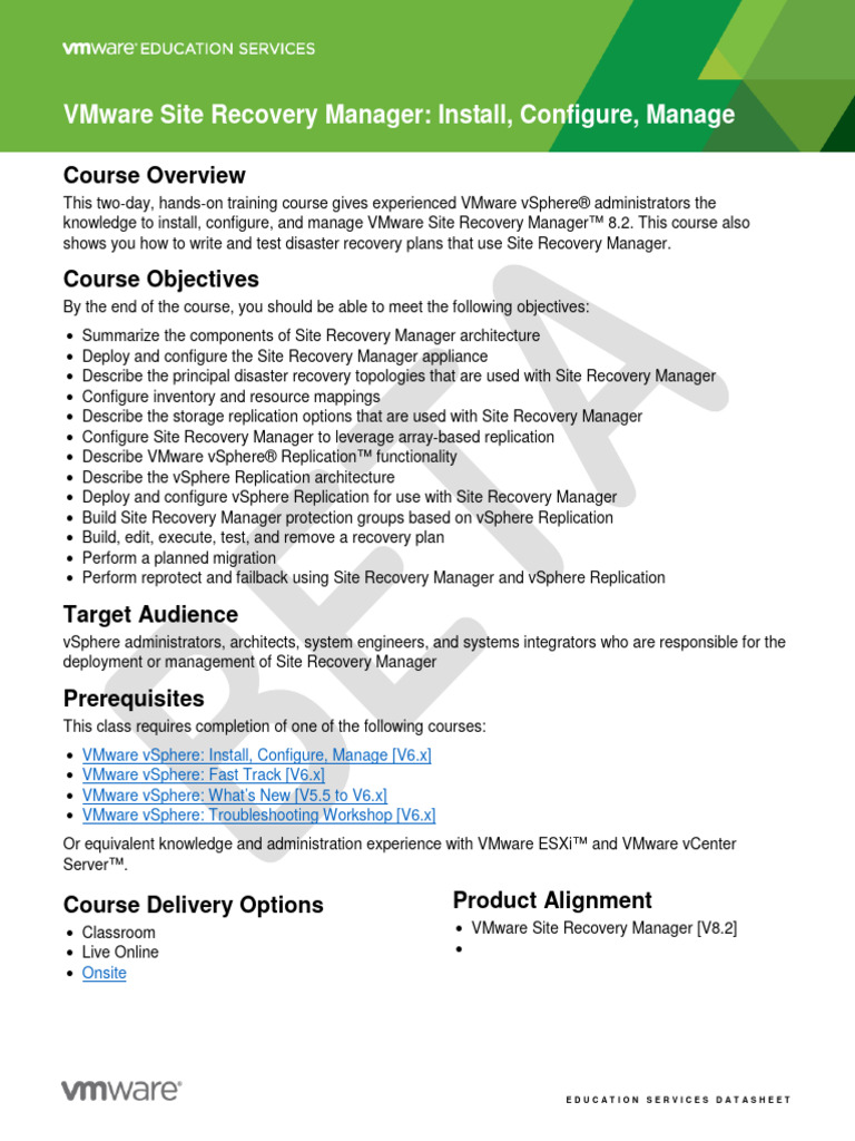 VMware Site Recovery Manager Install, Configure, Manage V8 | PDF | Replication (Computing ...