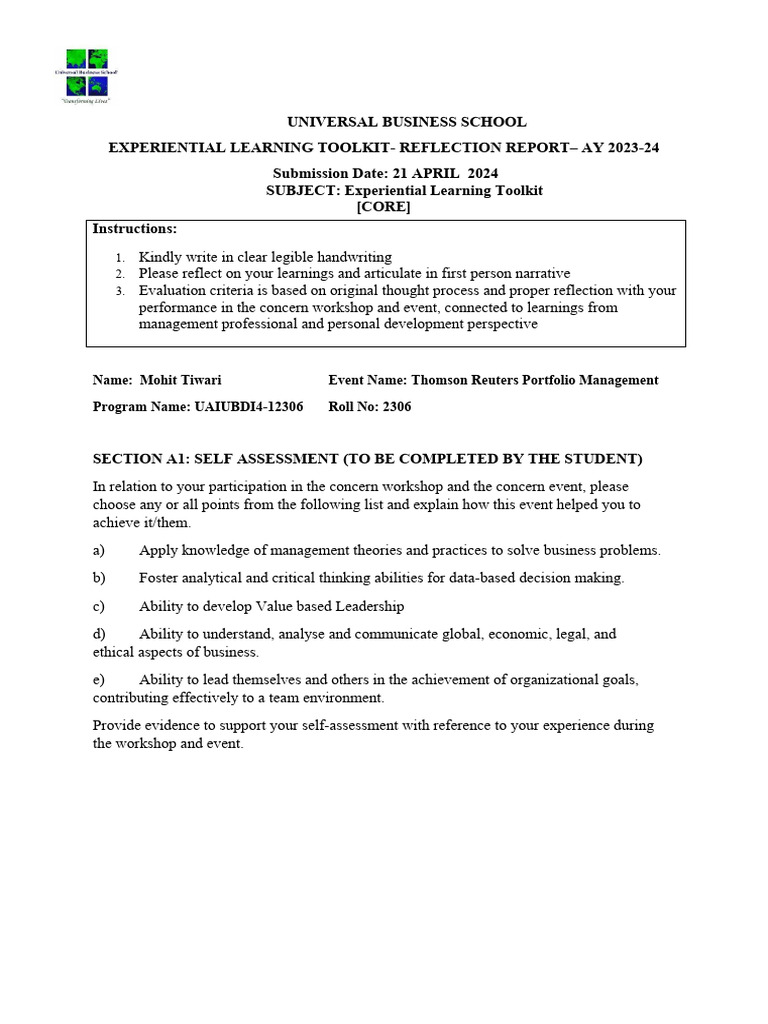 Mohit Tiwari Thomson Reuters Reflective Report Bdi4-12306 | PDF ...