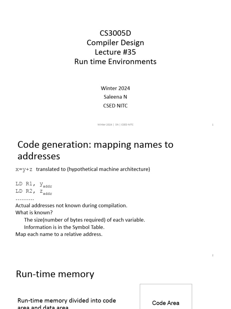 Lecture 35 Runtime Environments | PDF | Parameter (Computer Programming) | Variable (Computer ...