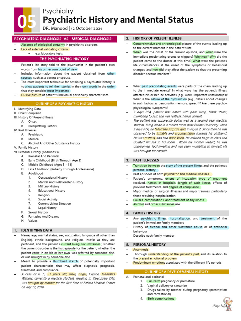 Psychiatric History & Mental Status Exam | PDF | Psychiatry | Mental Disorder